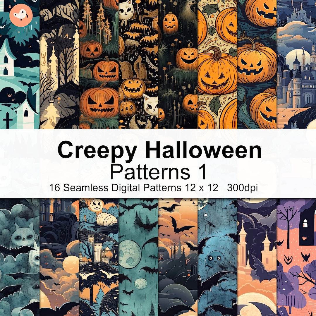 Creepy Halloween Patterns Digital Paper 1 - Etsy