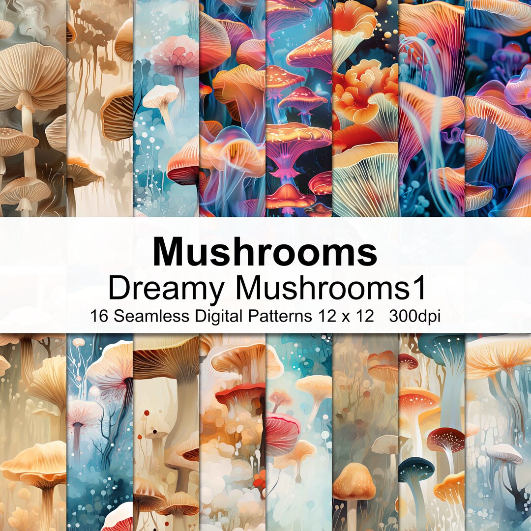 Dreamy Mushroom Patterns Digital Paper 1 - Etsy