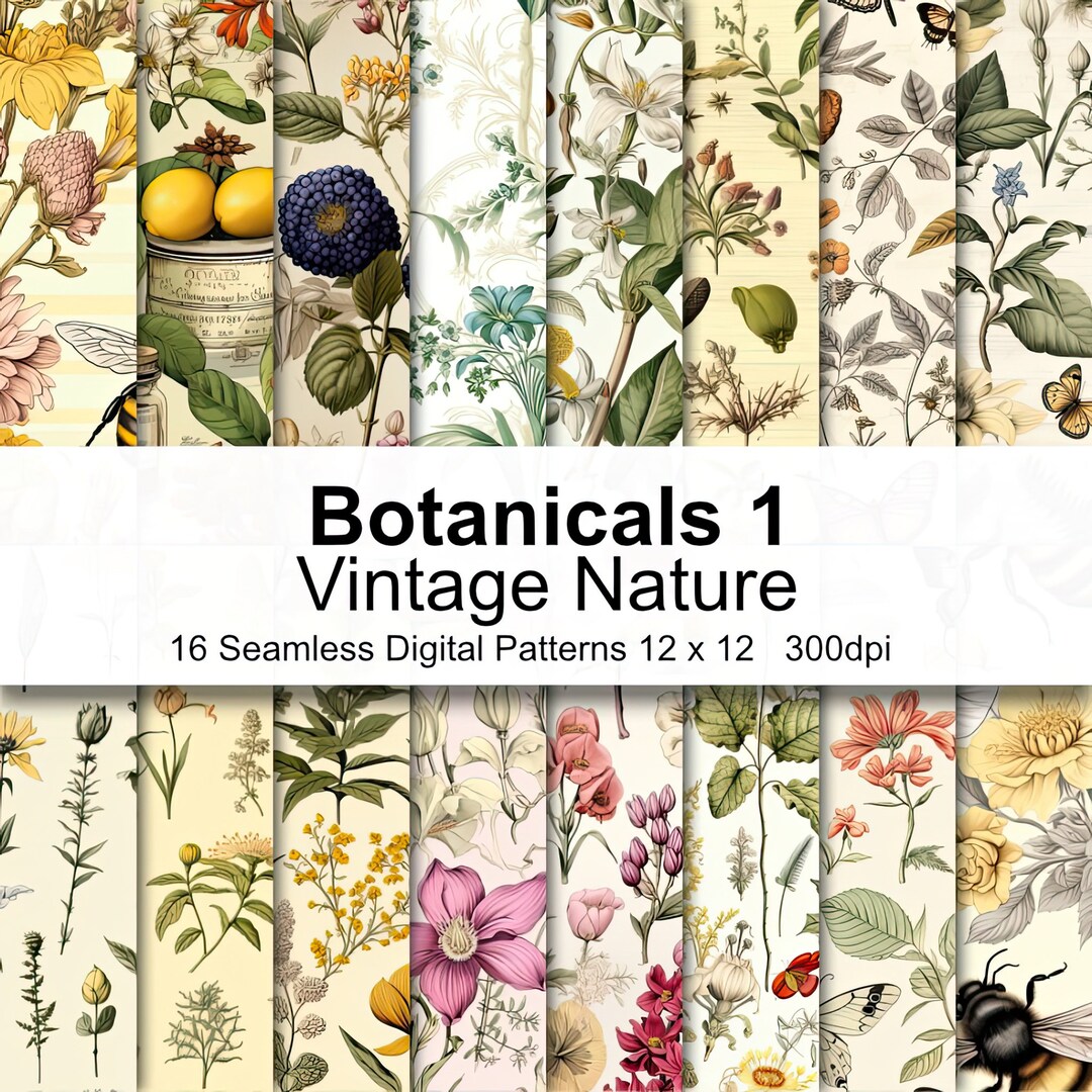 Vintage Nature Botanical Digital Paper 1 - Etsy