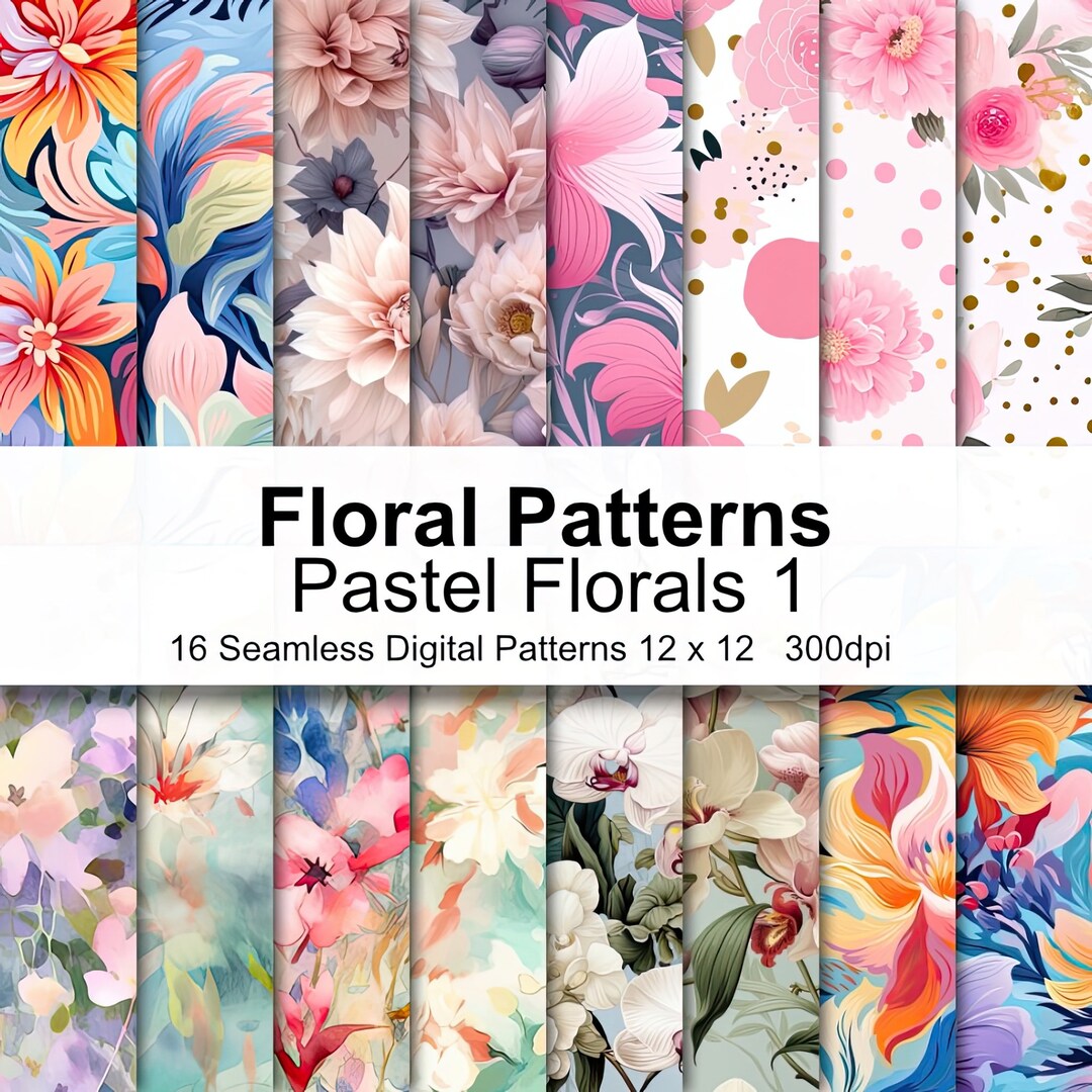 Pastel Floral Patterns Digital Paper 1 - Etsy