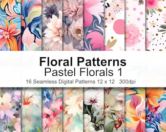 Seamless Pastel Digital Paper Pack, Pastel Flowers and Leaves Paper ...