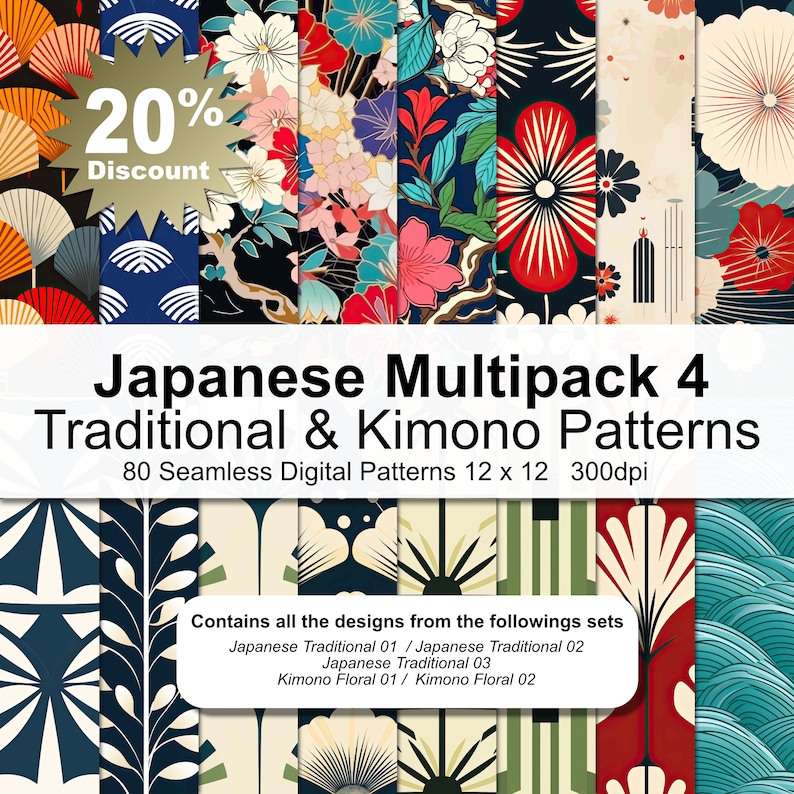Japanese Multipack 4 - Traditional & Kimono Floral Digital Paper - Etsy