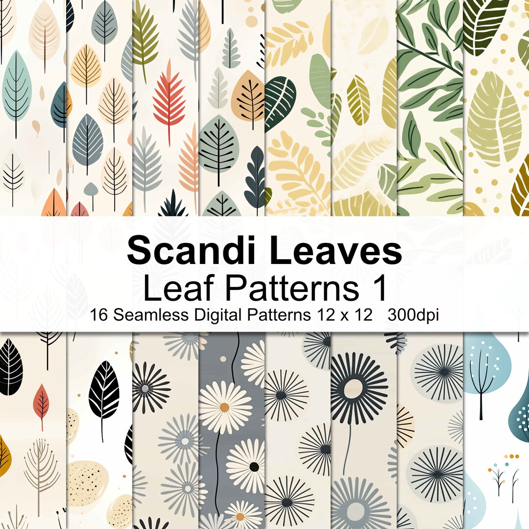 Scandi Leaf Patterns Digital Paper 1 - Etsy