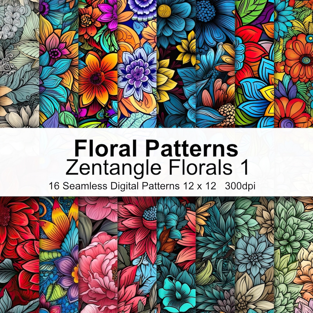 Zentangle Floral Patterns Digital Paper 1 - Etsy