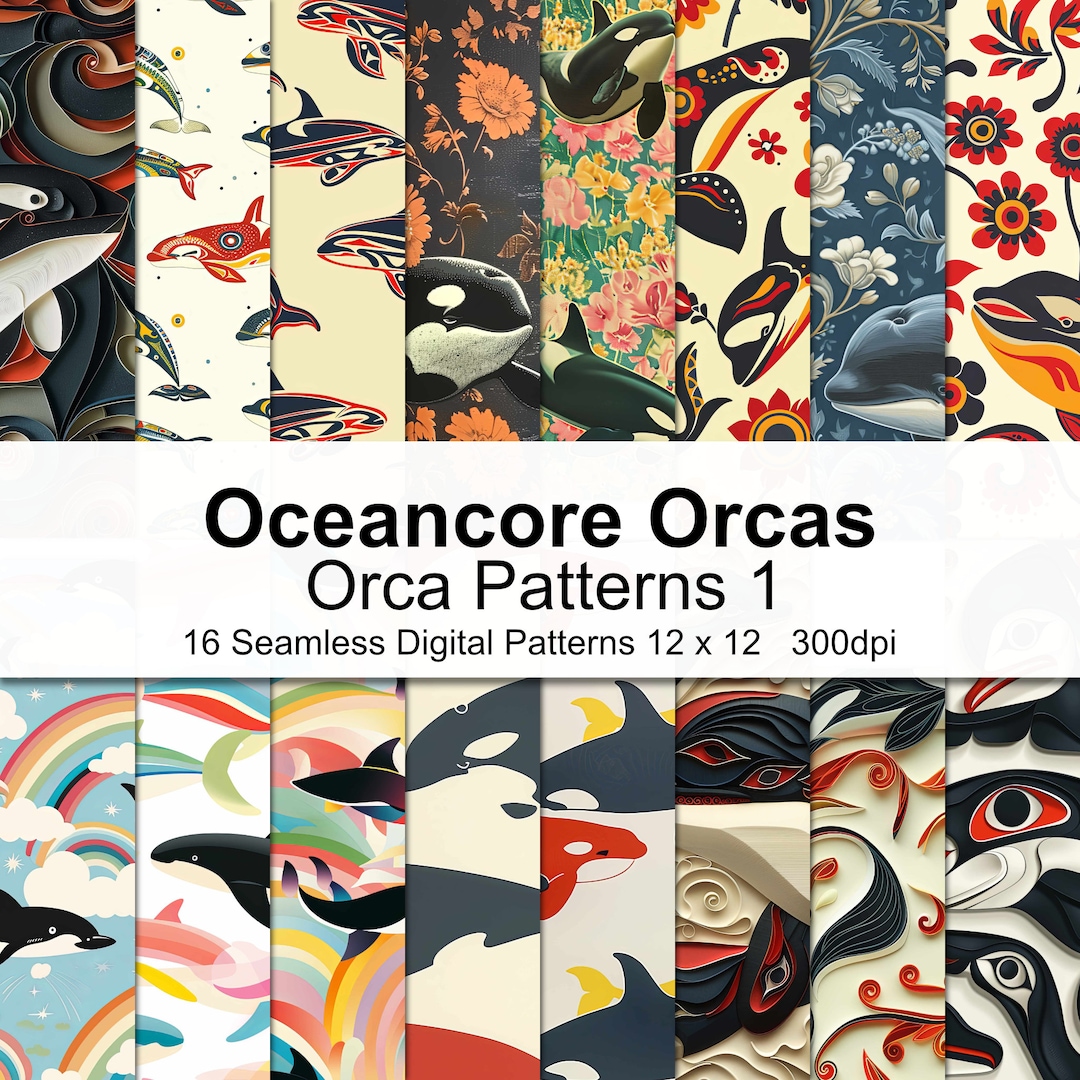 Oceancore Orca Patterns Digital Paper 1 - Etsy