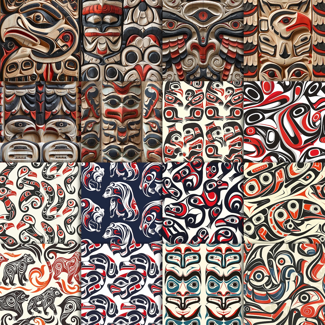 Haida Inspired Patterns Digital Paper 8 - Etsy
