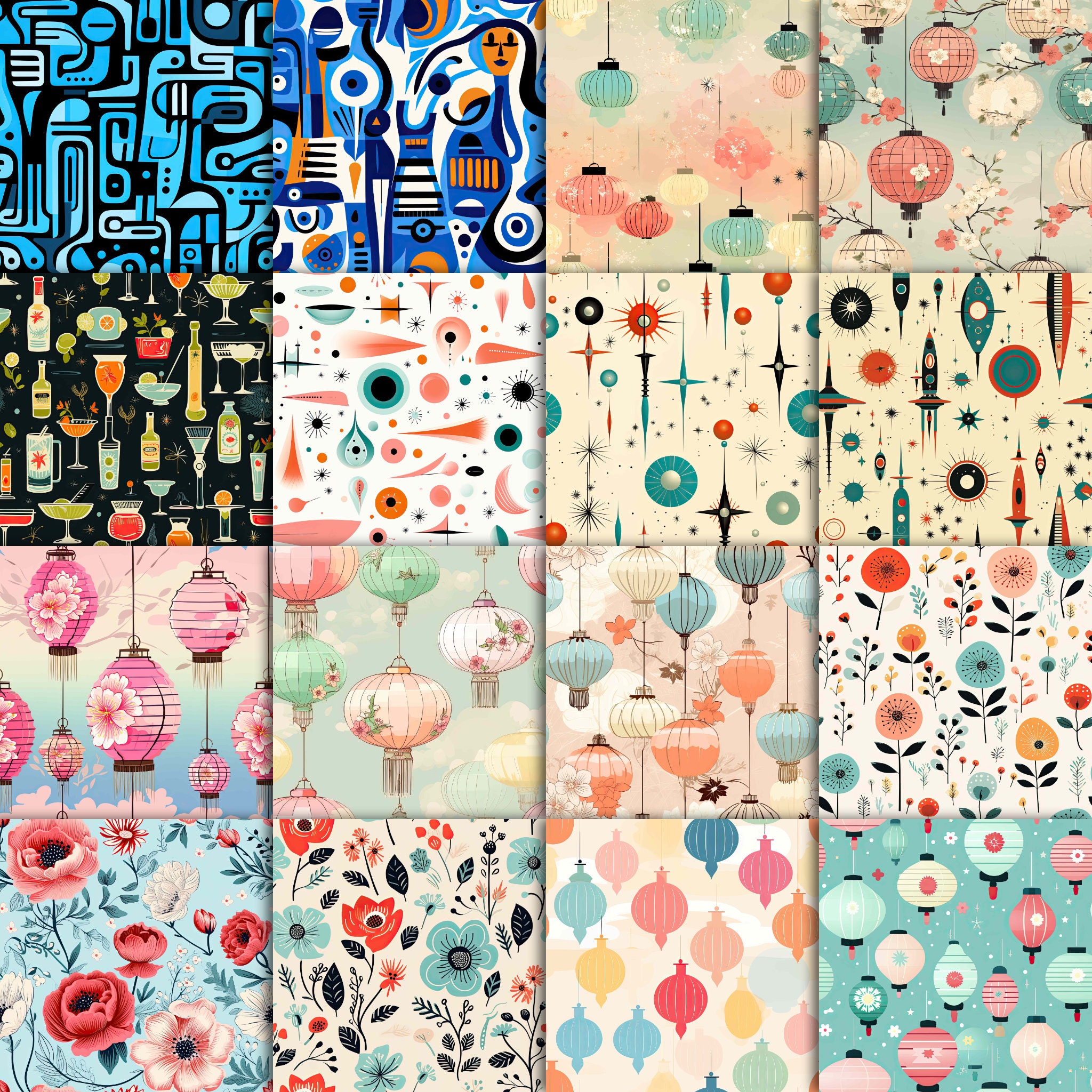 1950's Multipack 1 - 1950's Culture Patterns Digital Paper - Etsy