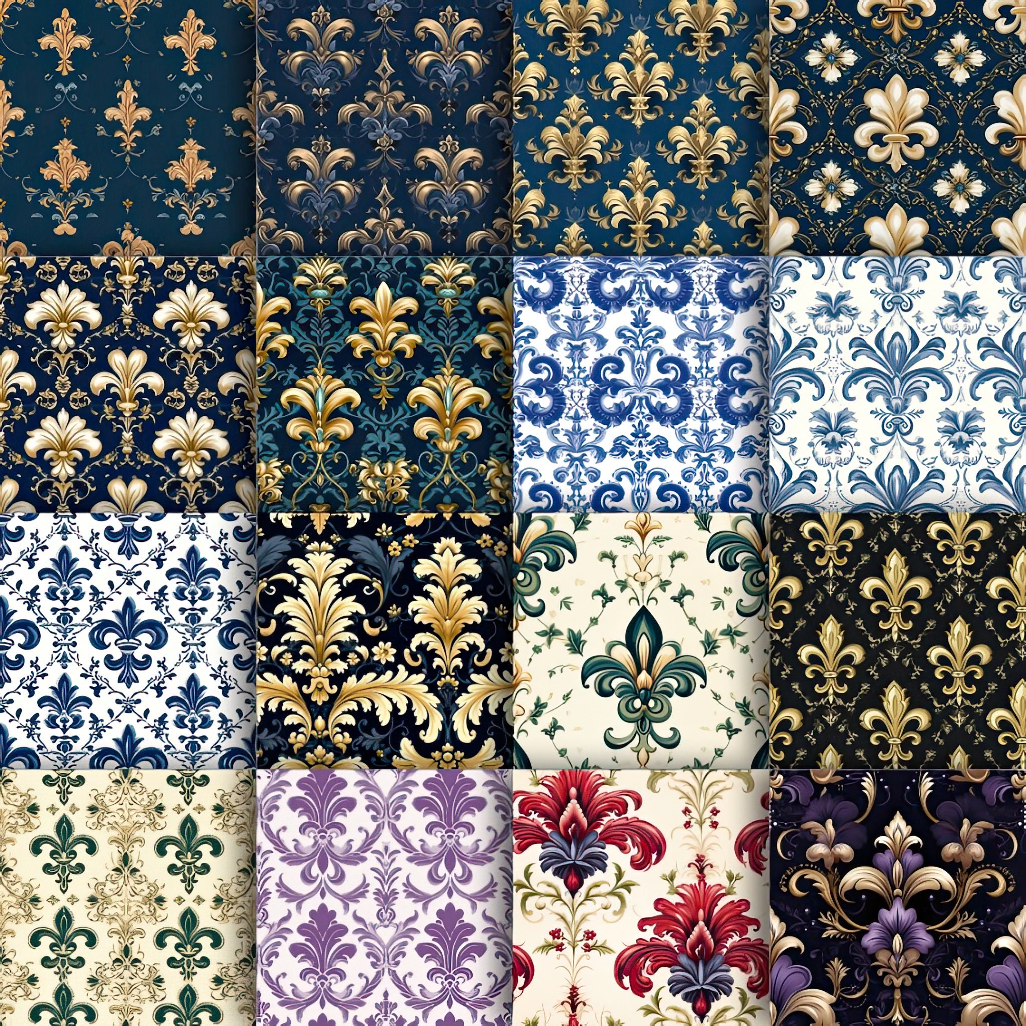 Regency Fleur-de-lis Patterns Digital Paper 1 - Etsy