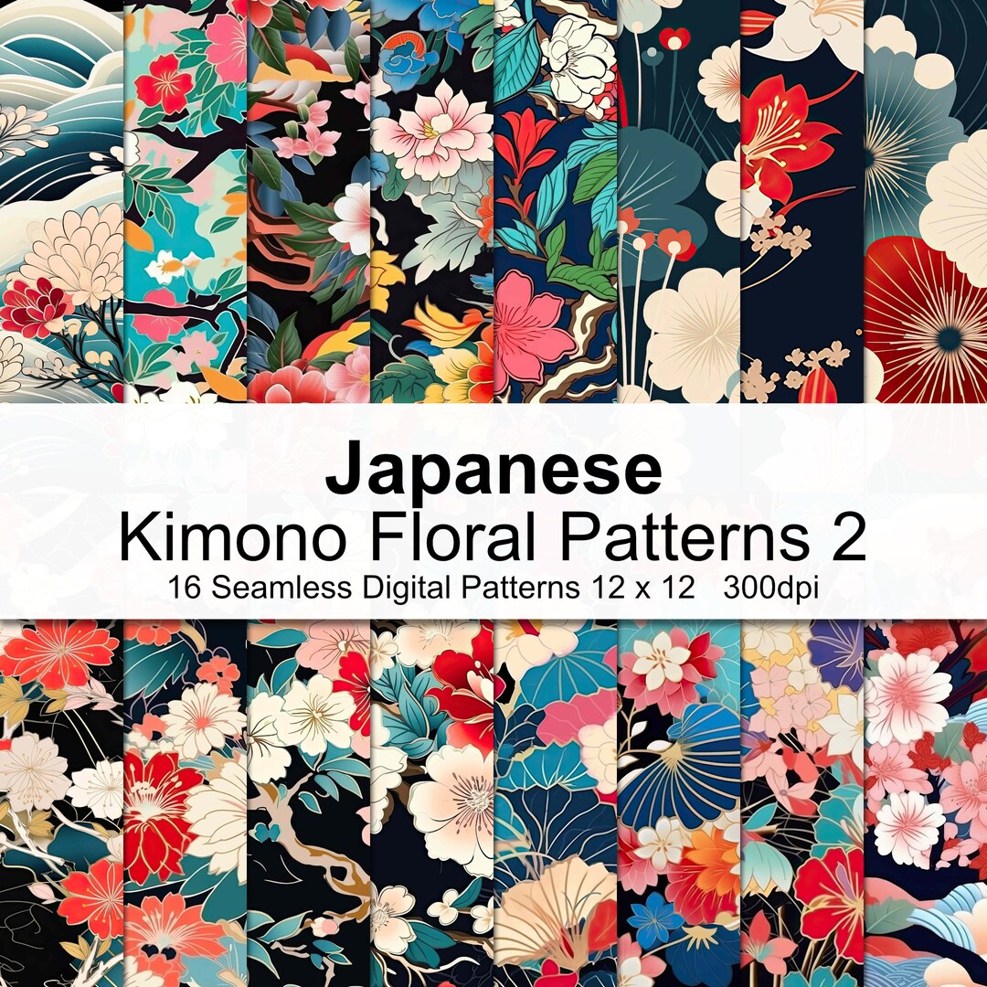 Japanese Kimono Florals 2 - Japanese Floral Digital Paper - Etsy