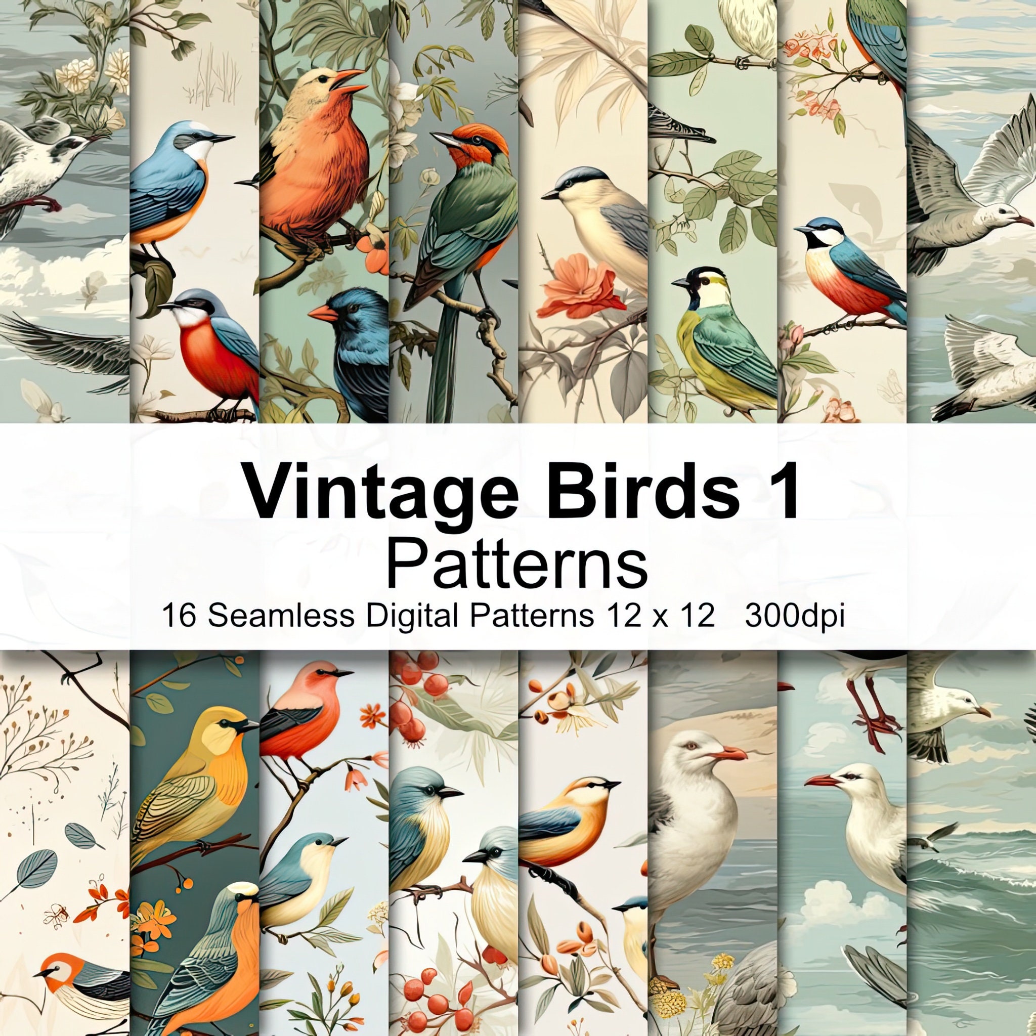 Vintage Bird Patterns Digital Paper 1 - Etsy