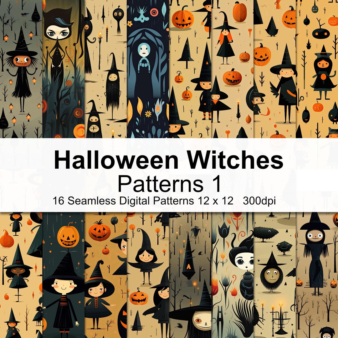 Halloween Witch Patterns Digital Paper 1 - Etsy