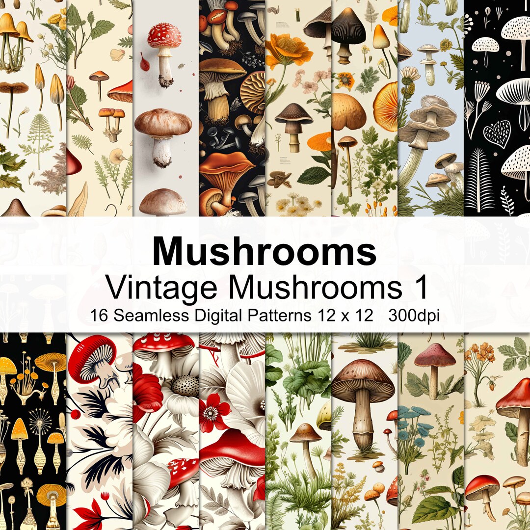 Vintage Mushroom Patterns Digital Paper 1 - Etsy
