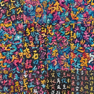 Japanese Kanji Graffiti Patterns Digital Paper 1 - Etsy