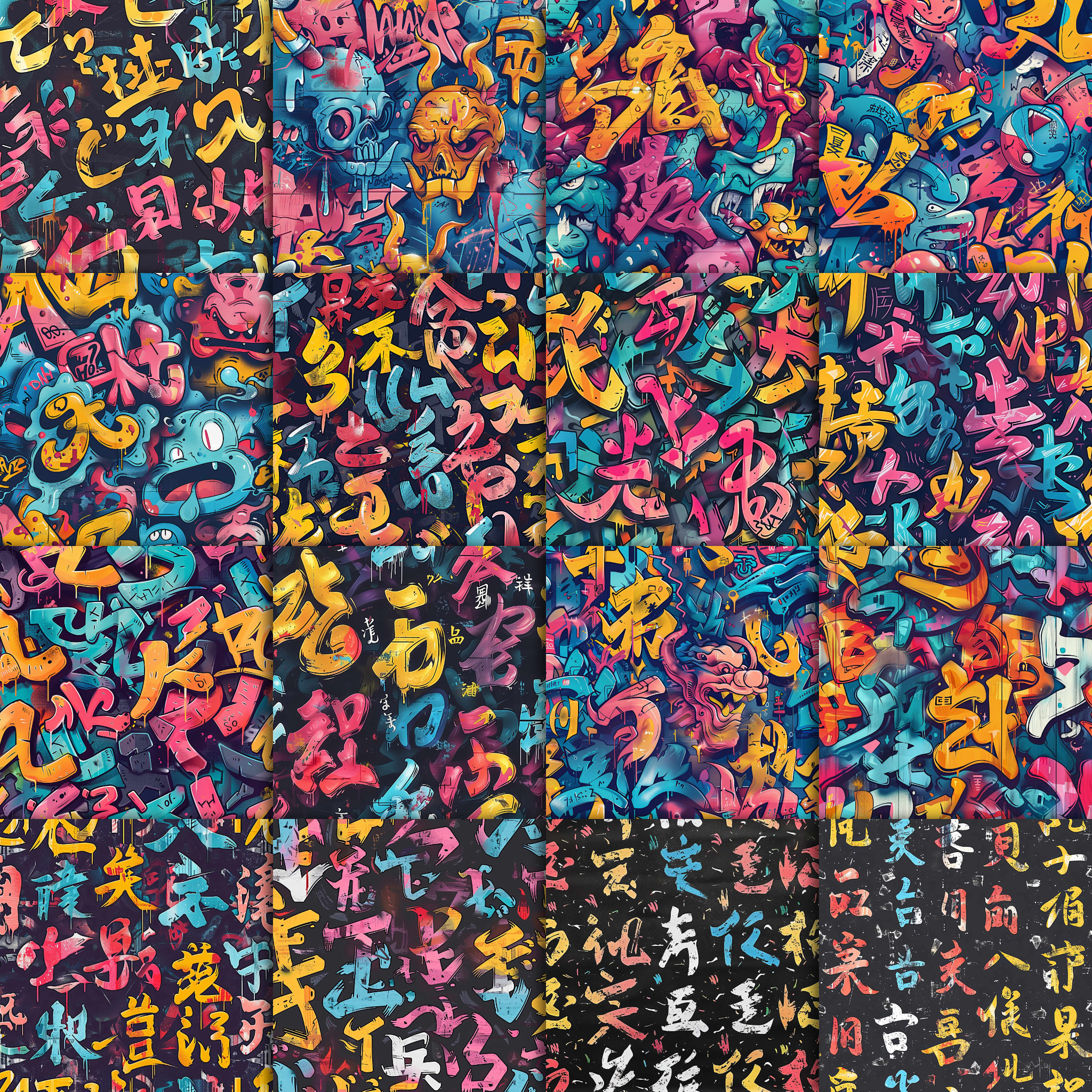 Japanese Kanji Graffiti Patterns Digital Paper 1 - Etsy