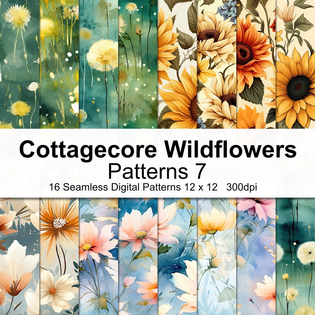 Cottagecore Wildflower Patterns Digital Paper 7 - Etsy