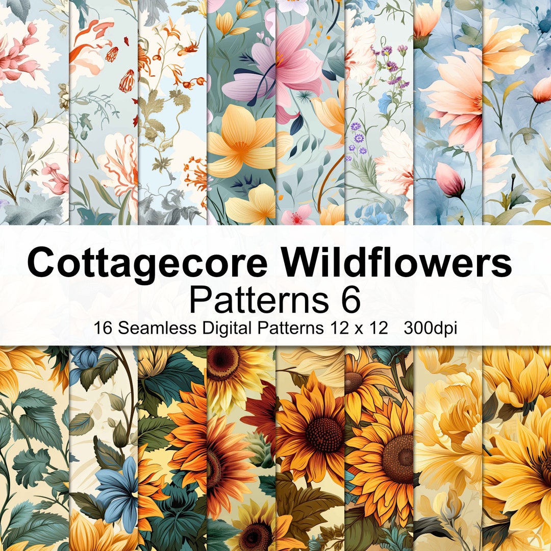Cottagecore Wildflower Patterns Digital Paper 6 - Etsy