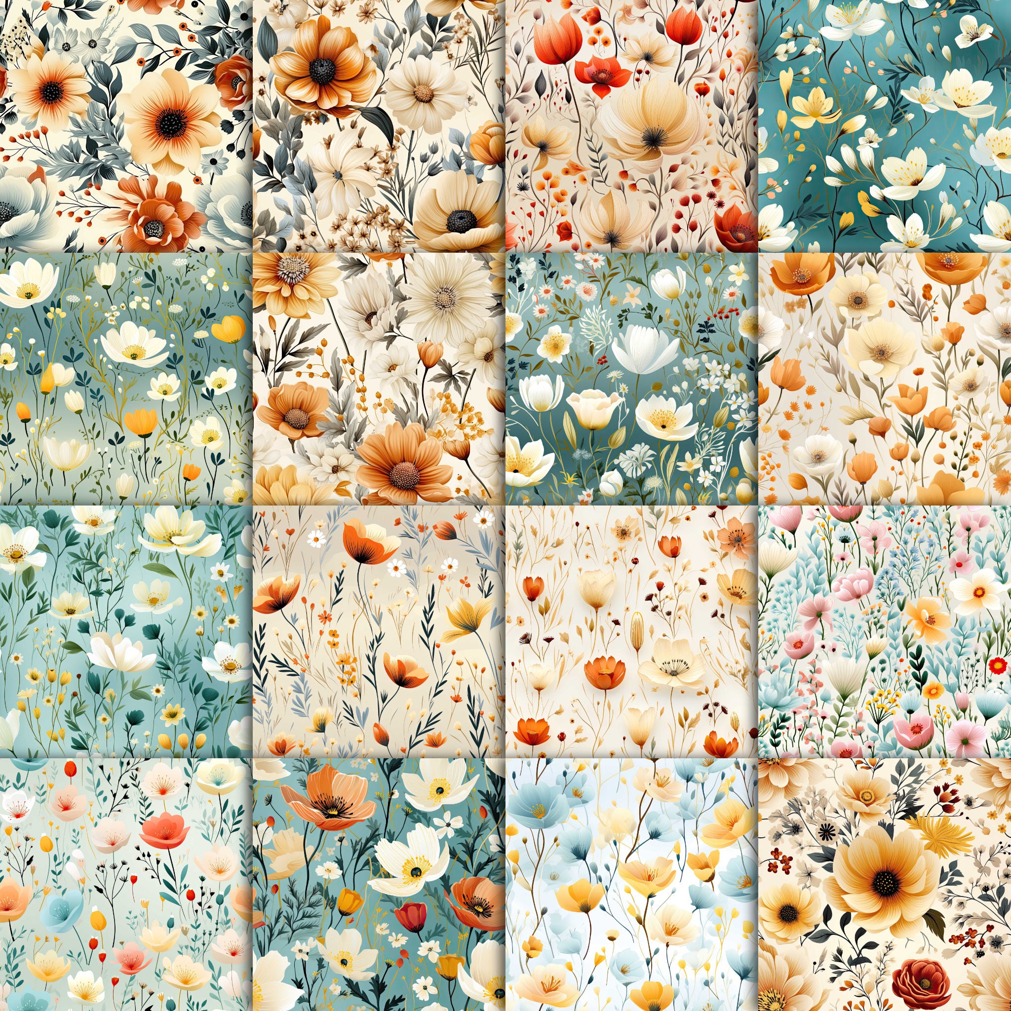 Cottagecore Wildflower Patterns Digital Paper 1 - Etsy