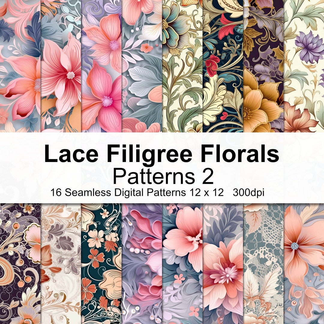 Lace Filigree Floral Patterns Digital Paper 2 - Etsy