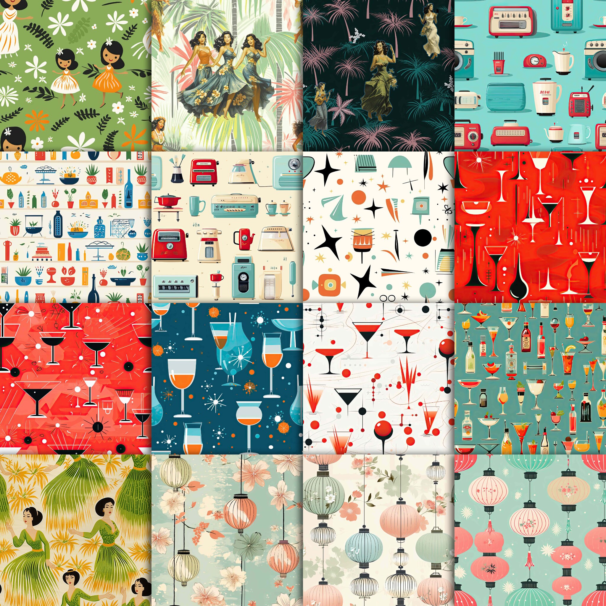 1950's Multipack 1 - 1950's Culture Patterns Digital Paper - Etsy