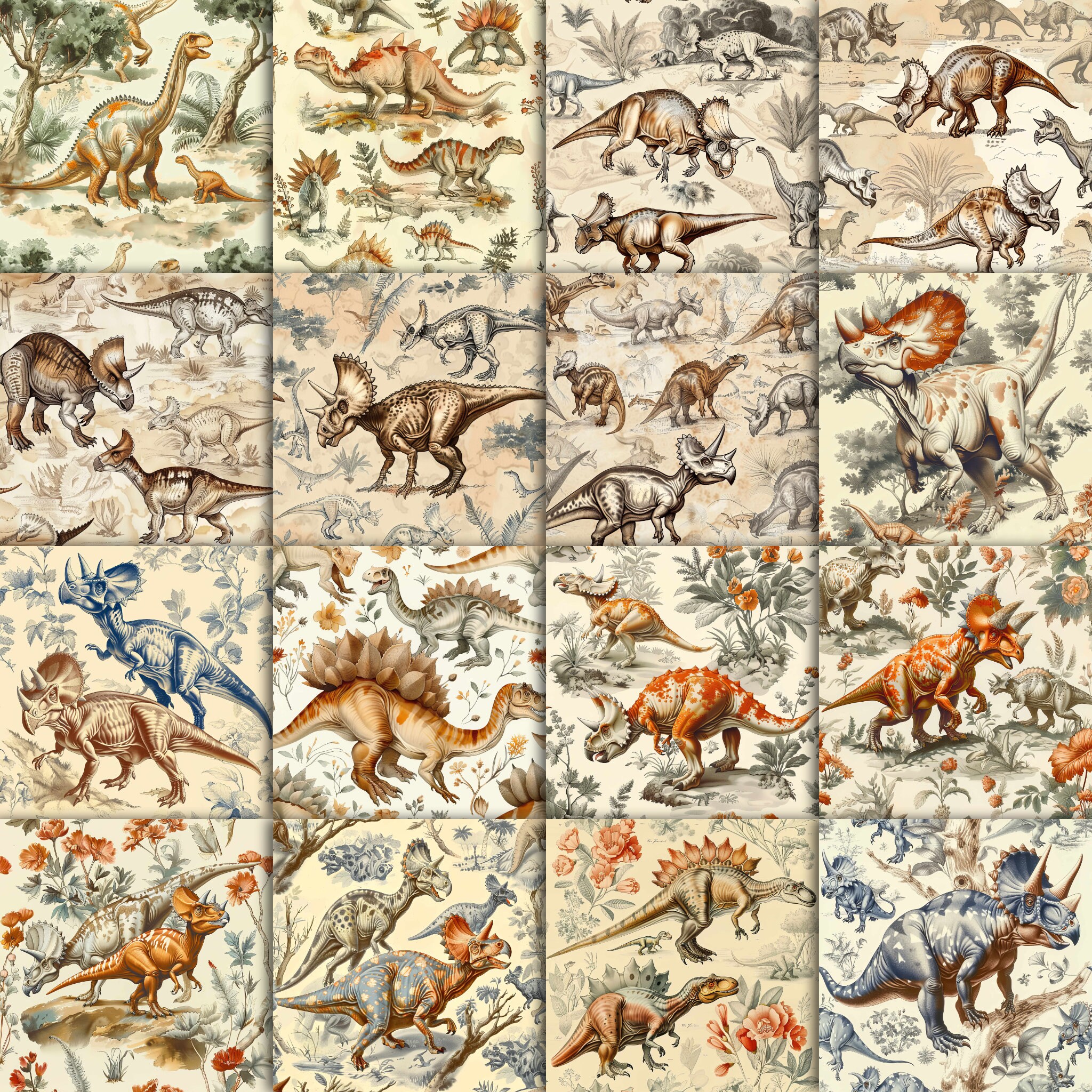 Vintage Dinosaurs Digital Paper 2 - Etsy