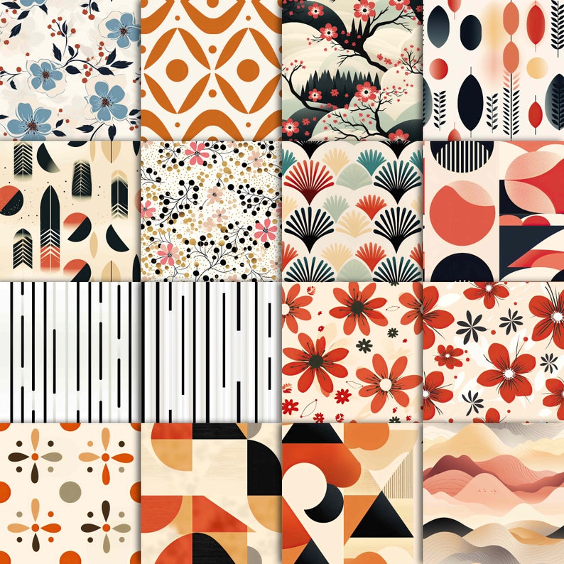 Japanese Japandi Patterns 1 - Japanese Japandi Digital Paper - Etsy