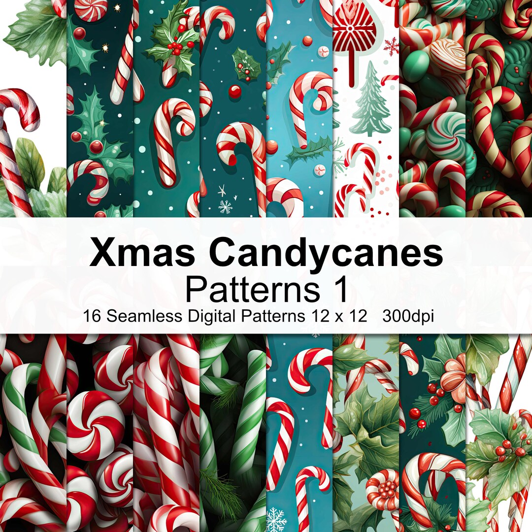 Xmas Candy Cane Patterns Digital Paper 1 - Etsy
