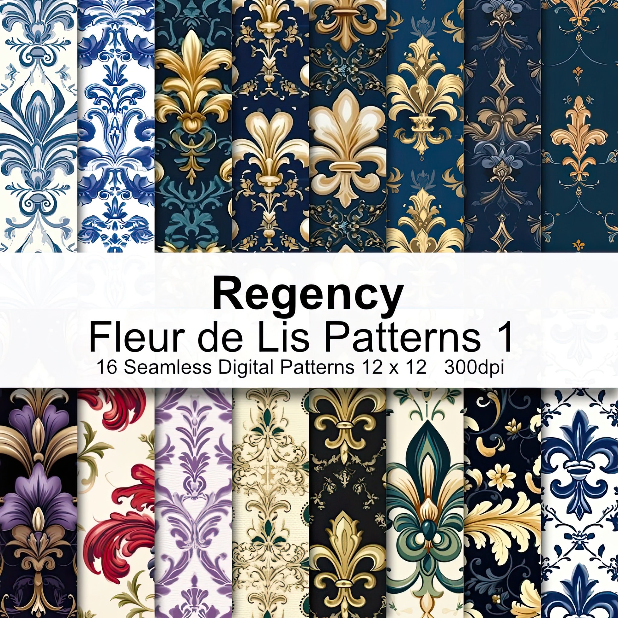 Regency Fleur-de-lis Patterns Digital Paper 1 - Etsy