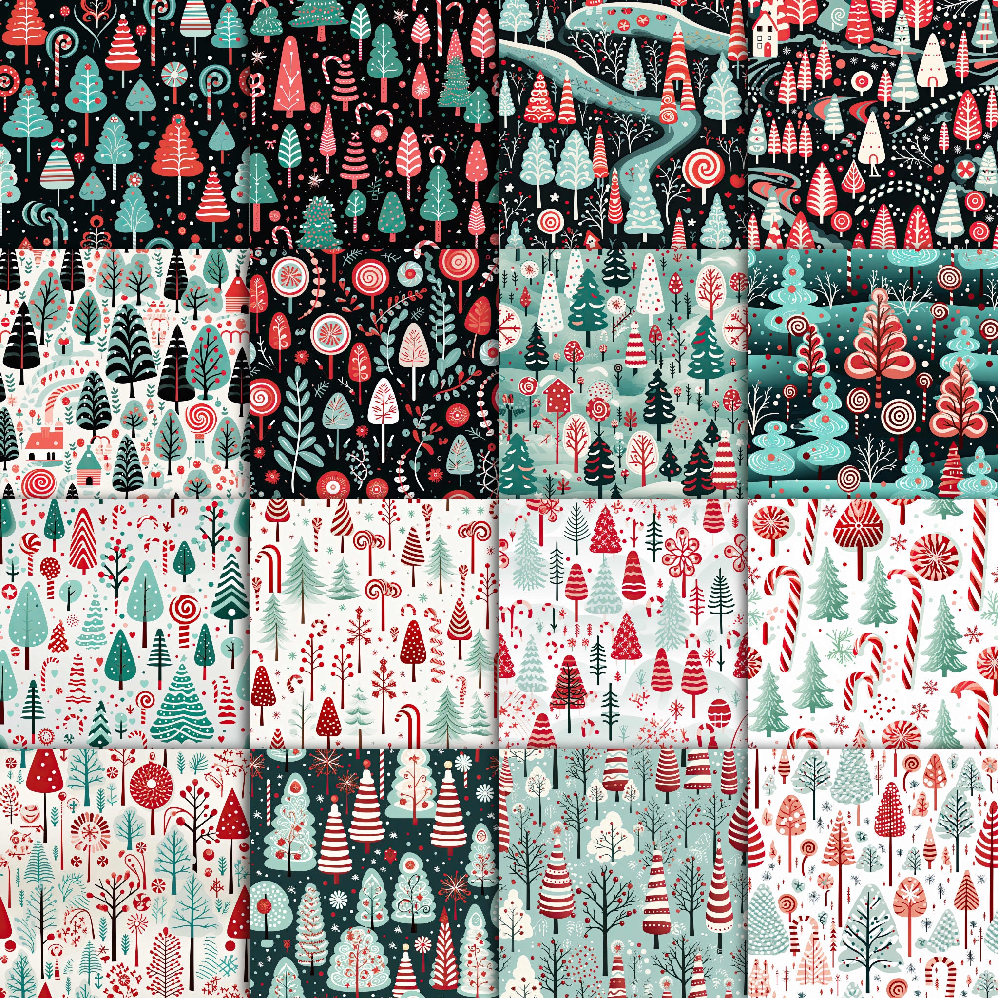 Graphic Xmas Tree Patterns Digital Paper 1 - Etsy