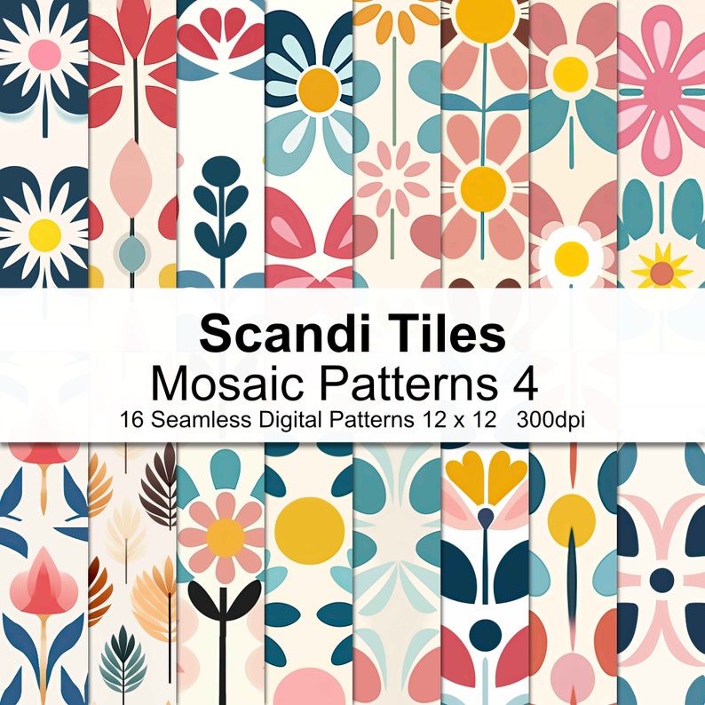 Scandi Tiles Mosaic Patterns Digital Paper 4 - Etsy