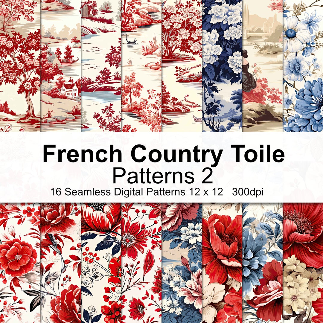 French Country Toile Patterns Digital Paper 2 - Etsy