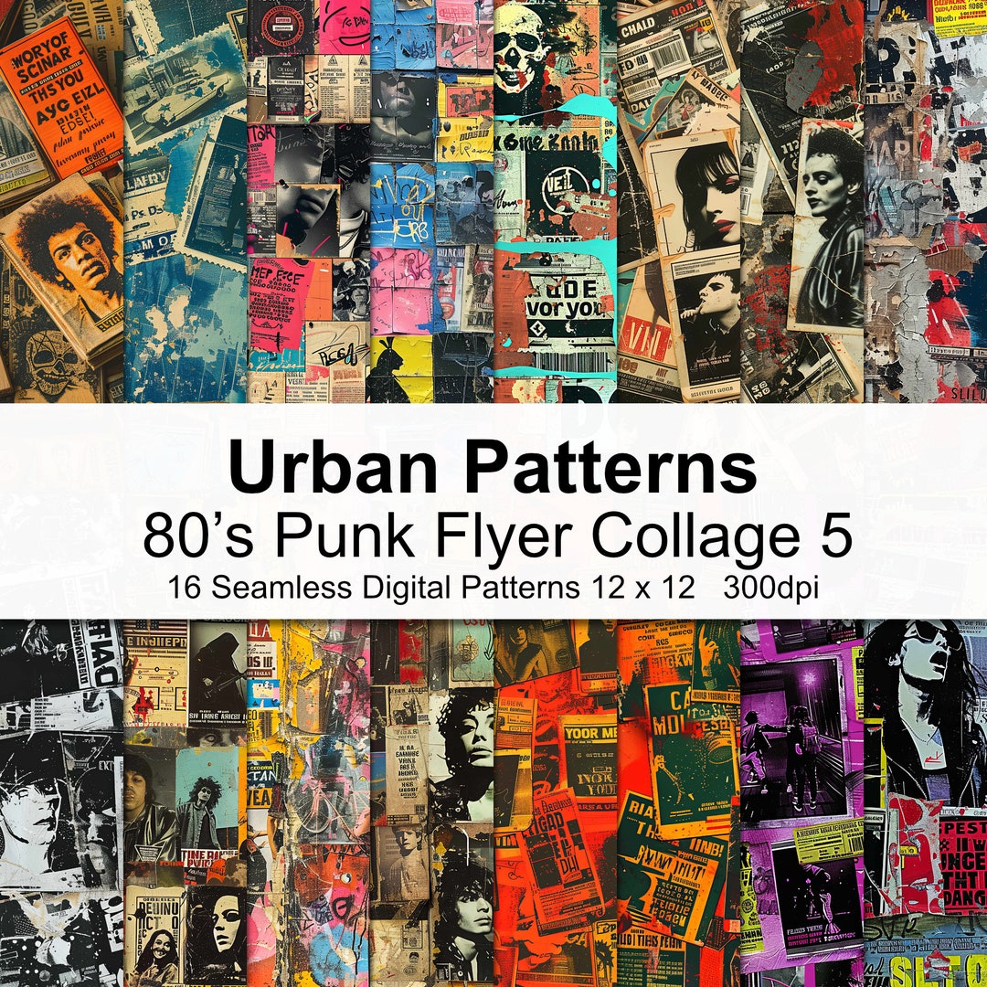 80's Punk Collage Patterns Digital Paper 5 - Etsy