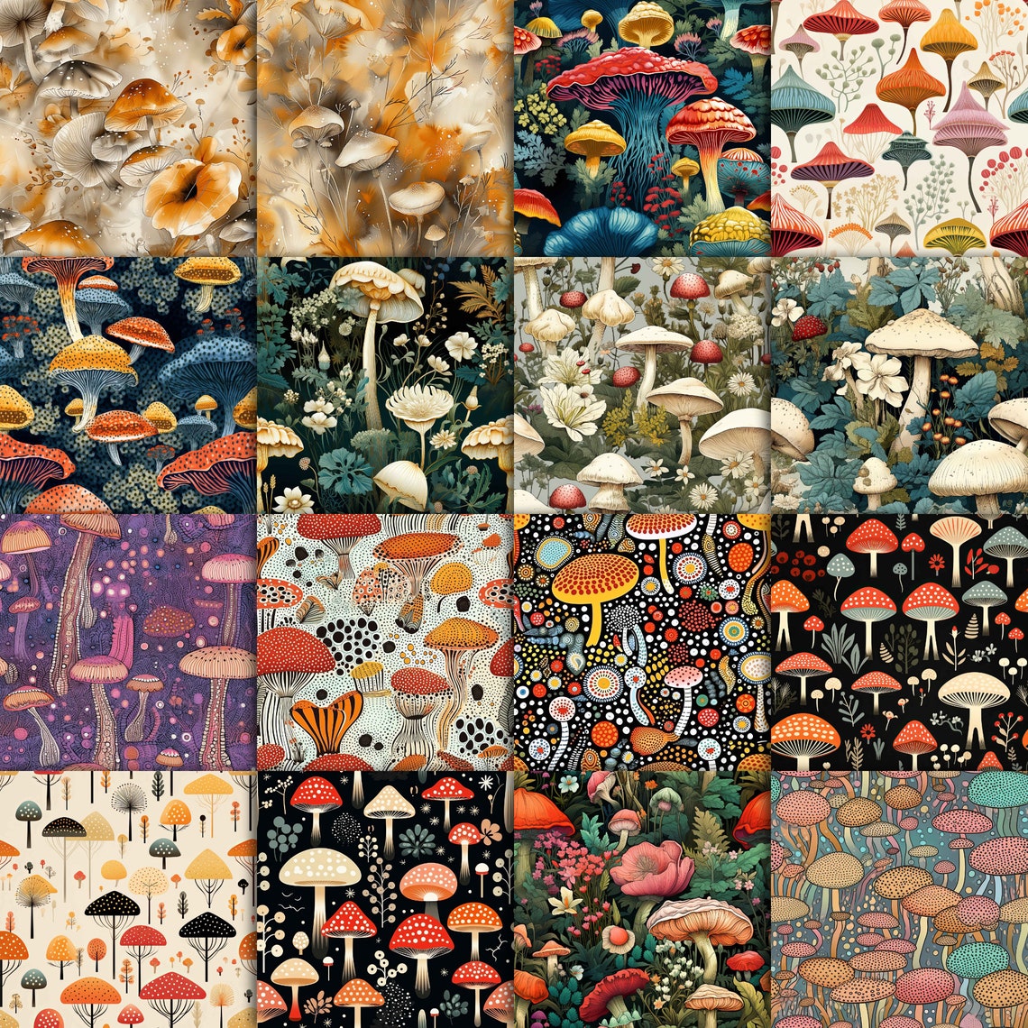 Mushroom Patterns - (eclectic) Digital Paper 2 - Etsy