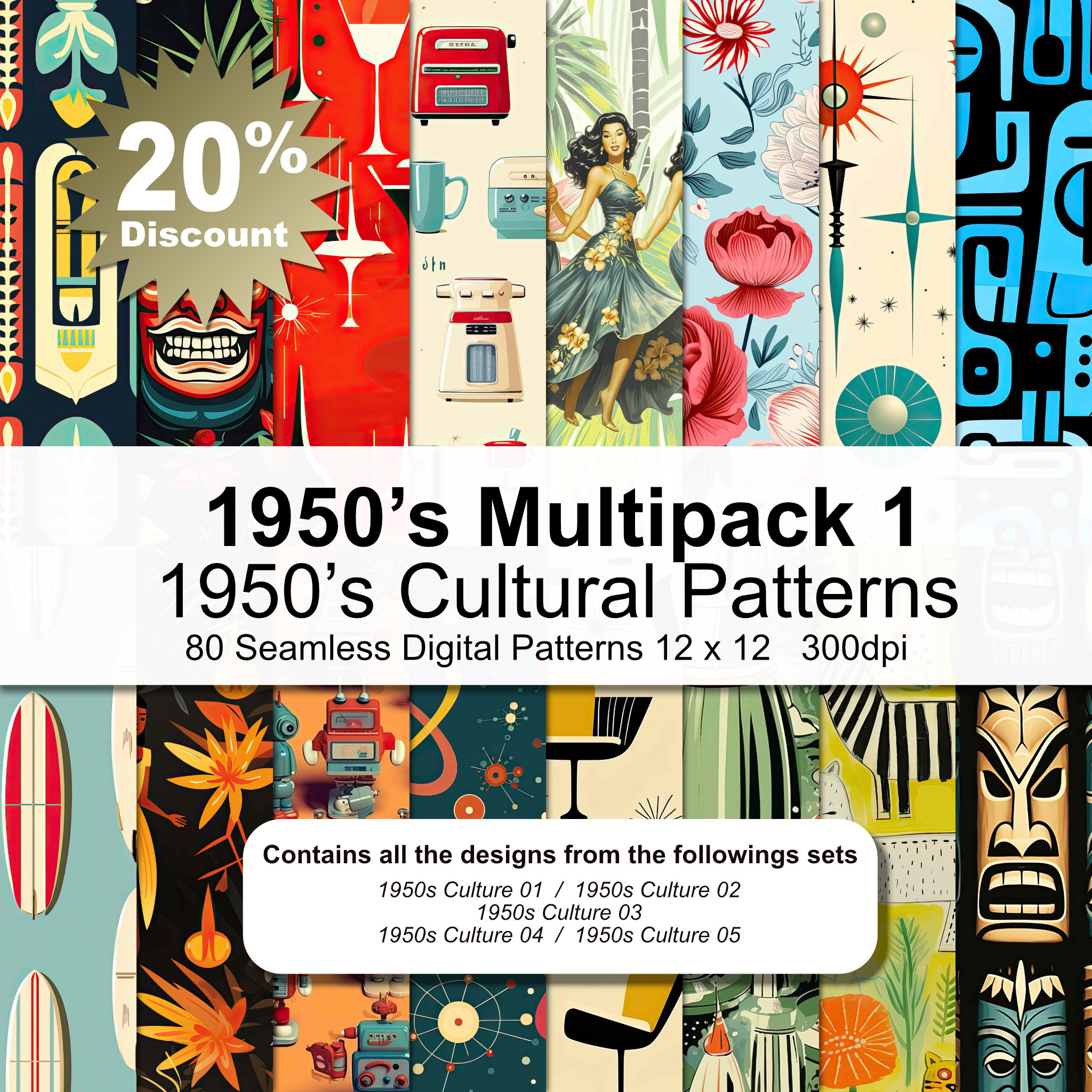 1950's Multipack 1 - 1950's Culture Patterns Digital Paper - Etsy