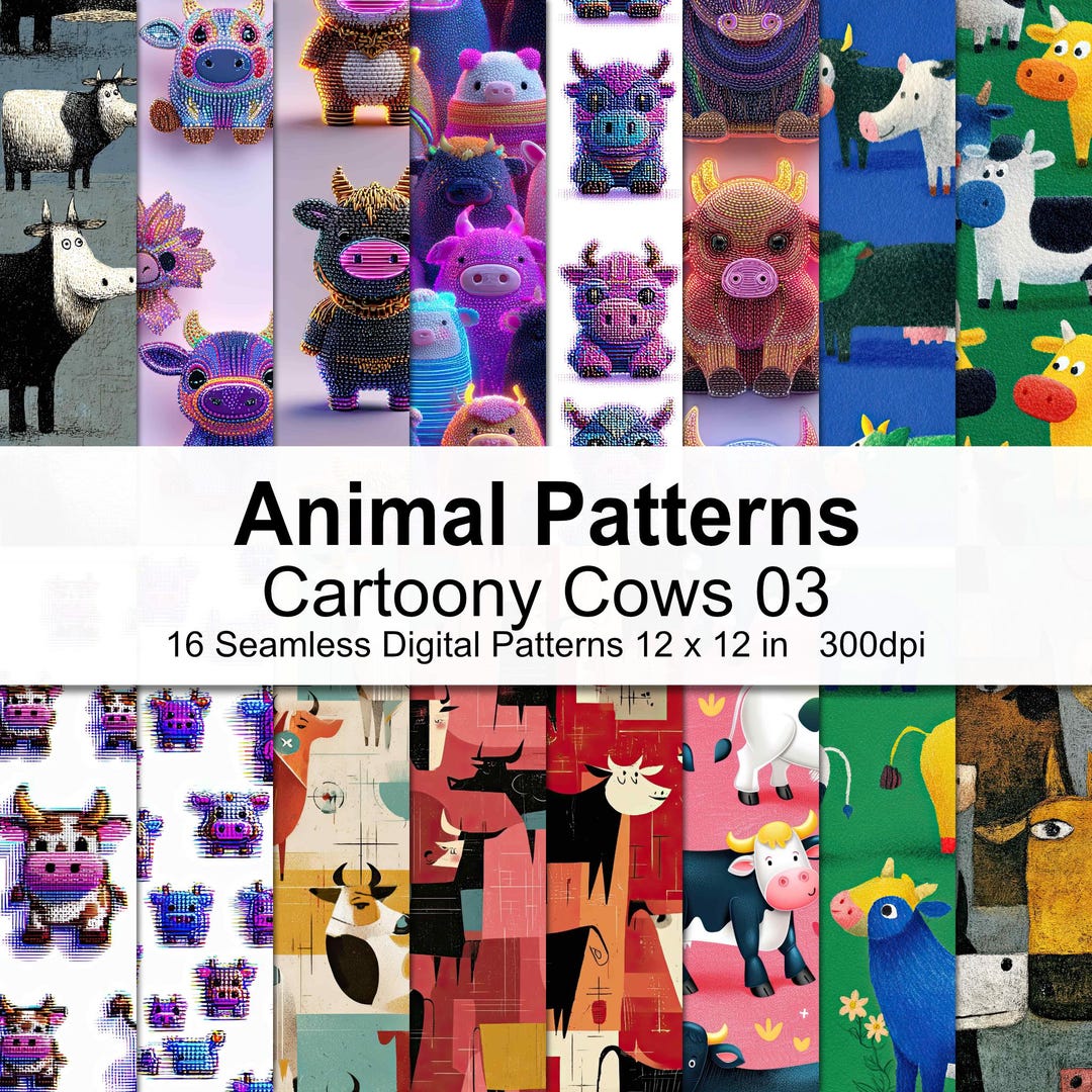 Cartoony Cow Patterns Digital Paper 3 - Etsy