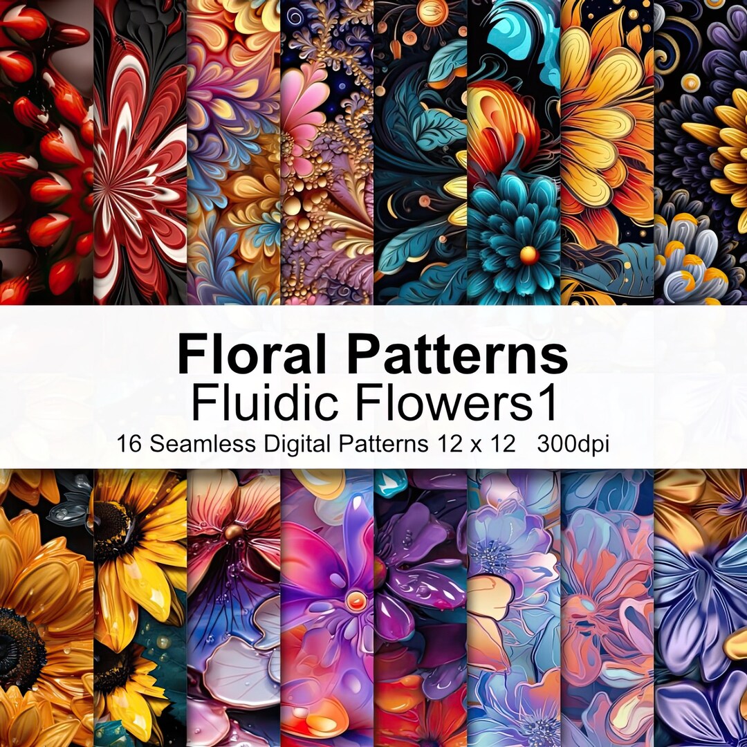 Fluidic Floral Patterns Digital Paper 1 - Etsy