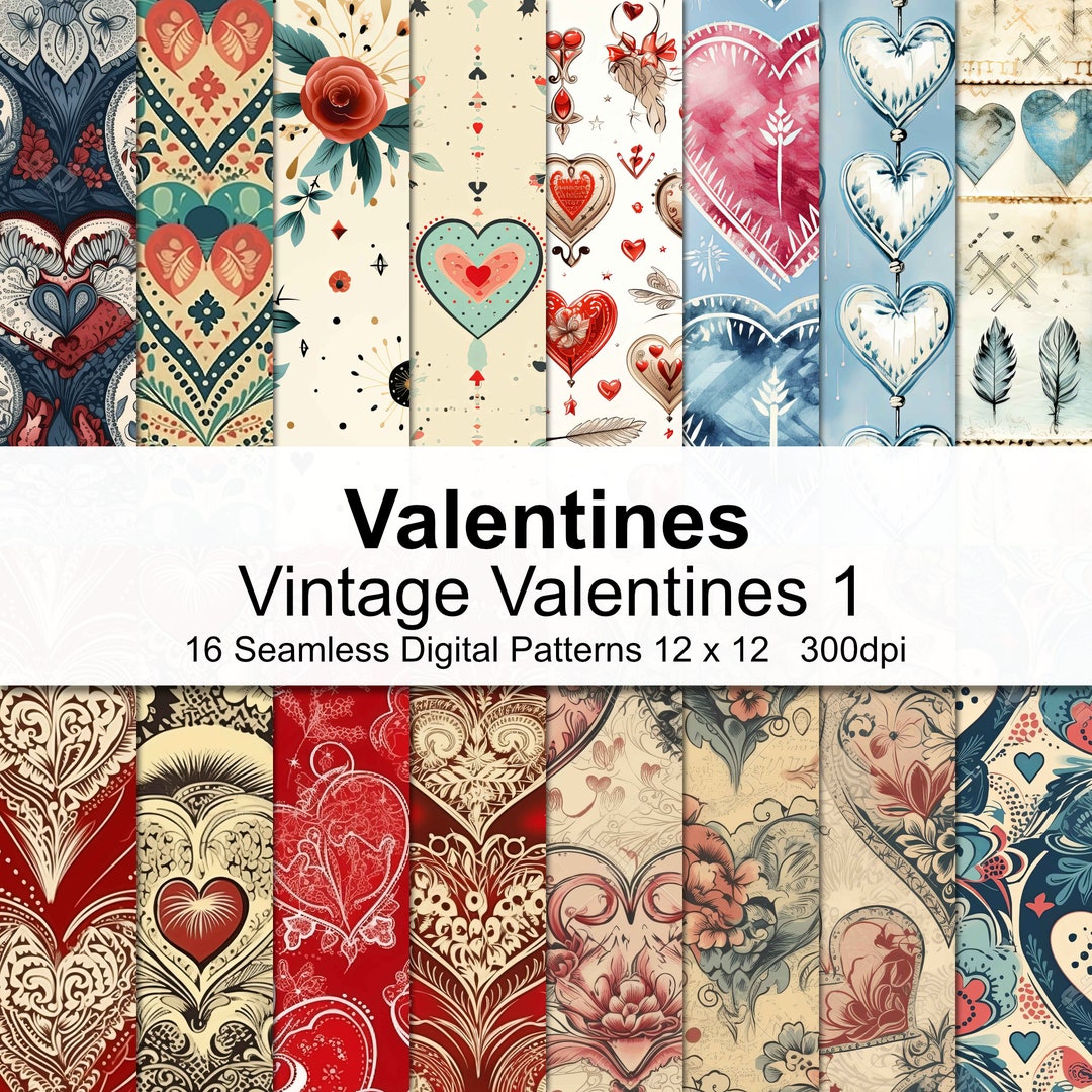 Vintage Valentines Style Patterns Digital Paper 1 - Etsy
