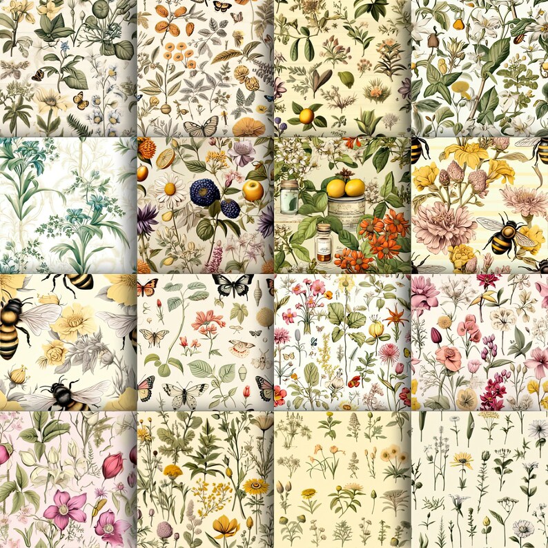 Vintage Nature Botanical Digital Paper 1 - Etsy