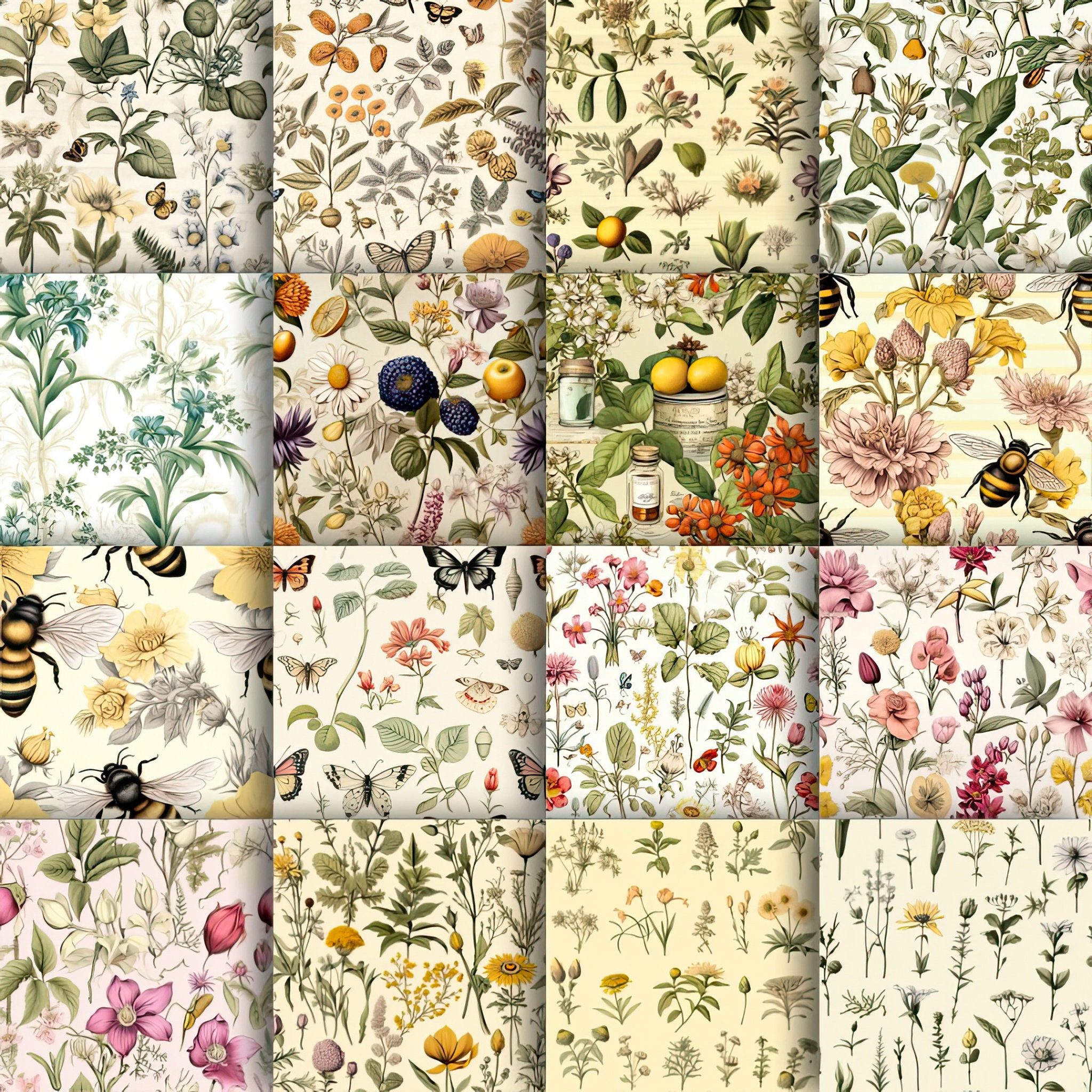 Vintage Nature Botanical Digital Paper 1 - Etsy