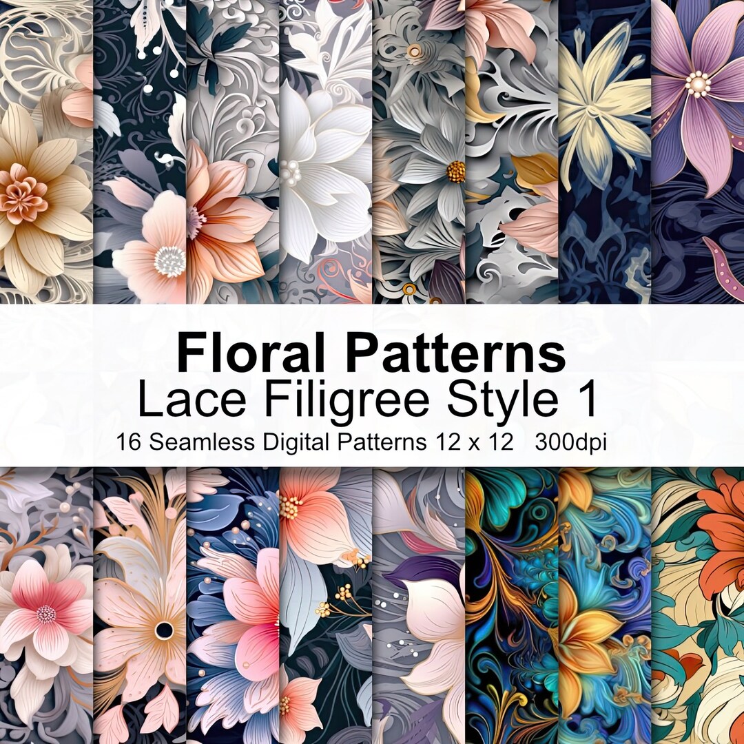 Lace Filigree Floral Patterns Digital Paper 1 - Etsy