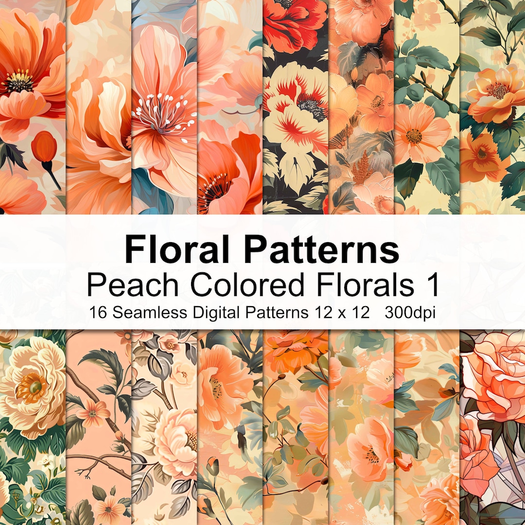 Peach Colored Floral Patterns Digital Paper 1 - Etsy