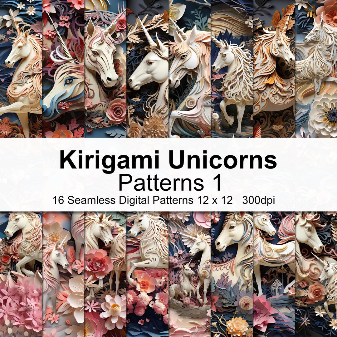 Kirigami Unicorn Patterns Digital Paper 1 - Etsy
