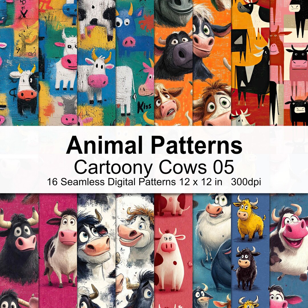 Cartoony Cow Patterns Digital Paper 5 - Etsy