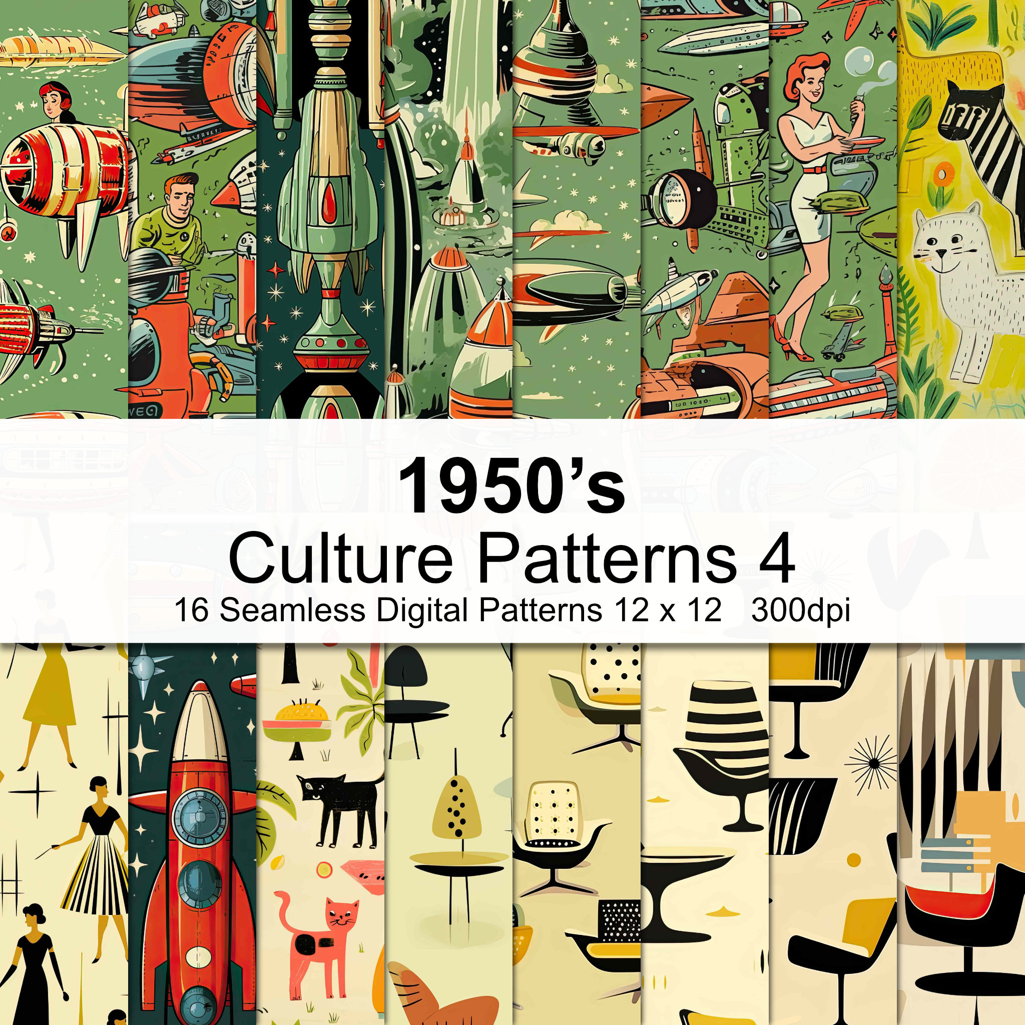 1950's Culture Digital Paper 4 - Etsy