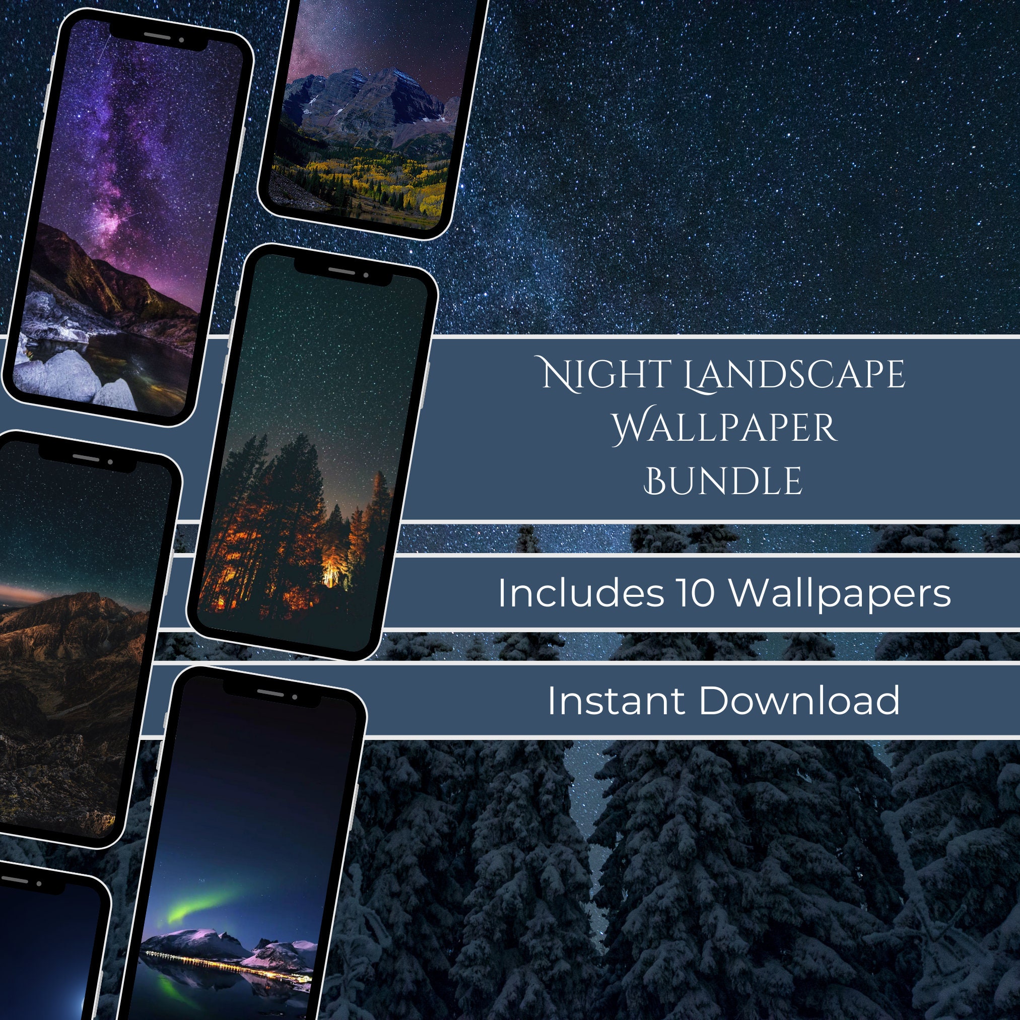 Night Landscape Themed Wallpaper Pack | Instant Digital Download | 10 ...