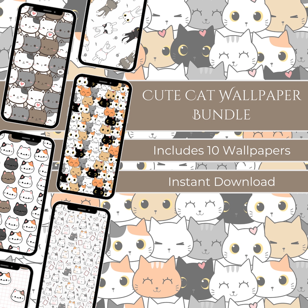 Cute Cat Themed Wallpaper Pack | Instant Digital Download | 10 iPhone ...