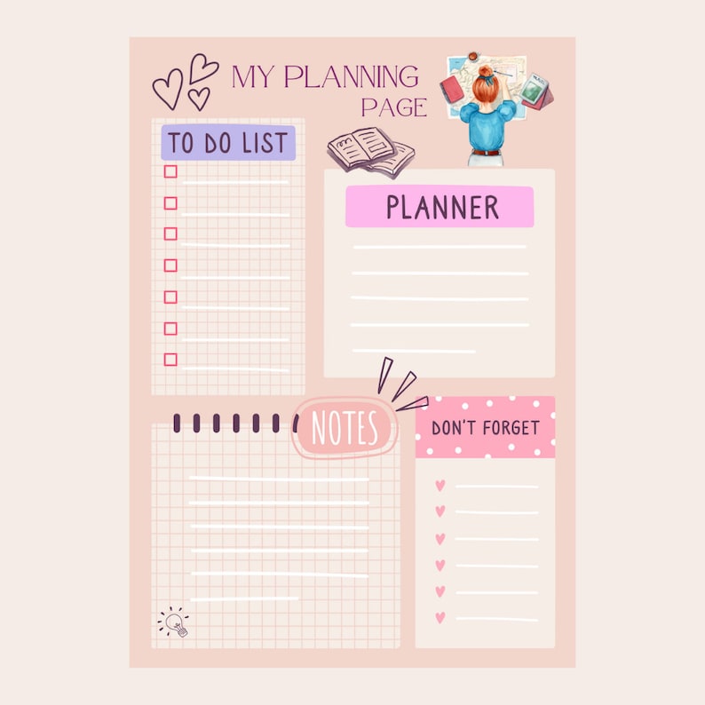 Girls Planner Page Instant Download PDF File Kids Digital Planning ...