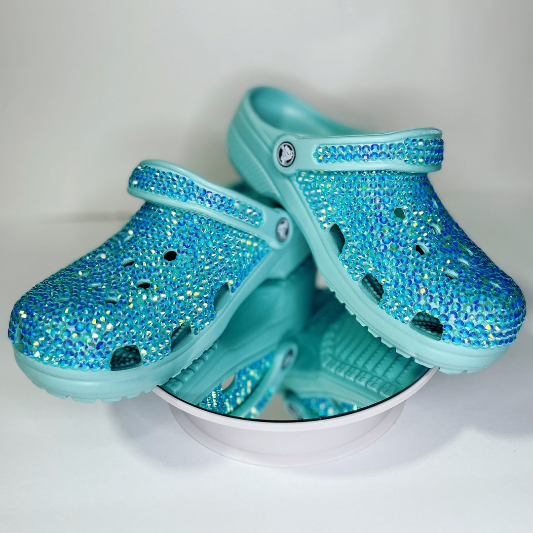 Custom Adult Bling Crocs - Aqua Blue - Etsy