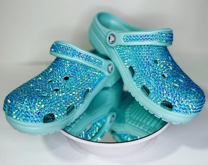 Custom Adult Bling Crocs - Aqua Blue - Etsy