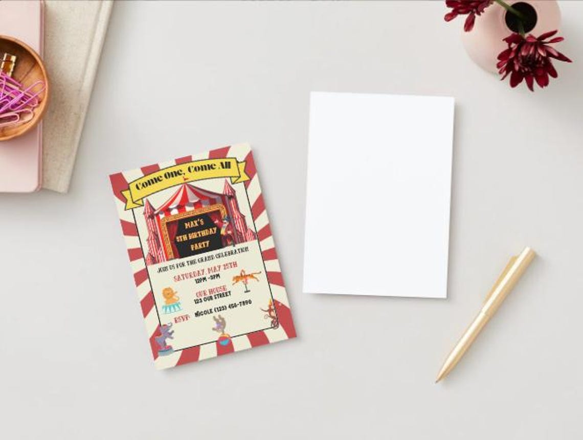 Editable Circus Birthday Invitation, Printable Party Invite (digital ...