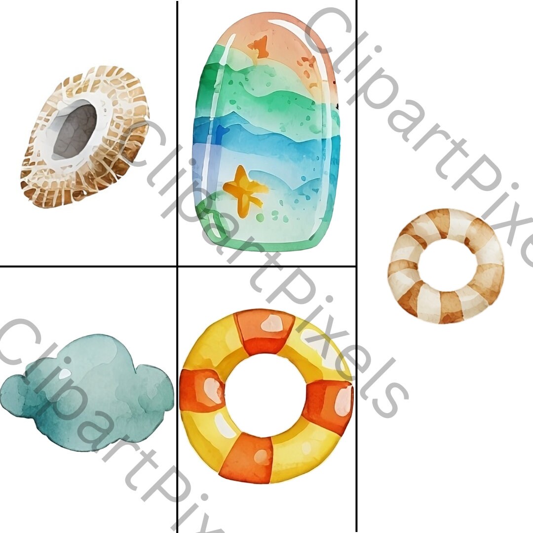 Watercoloured Beach Clipart Set - Palm Trees | Sandcastles | Beach ...